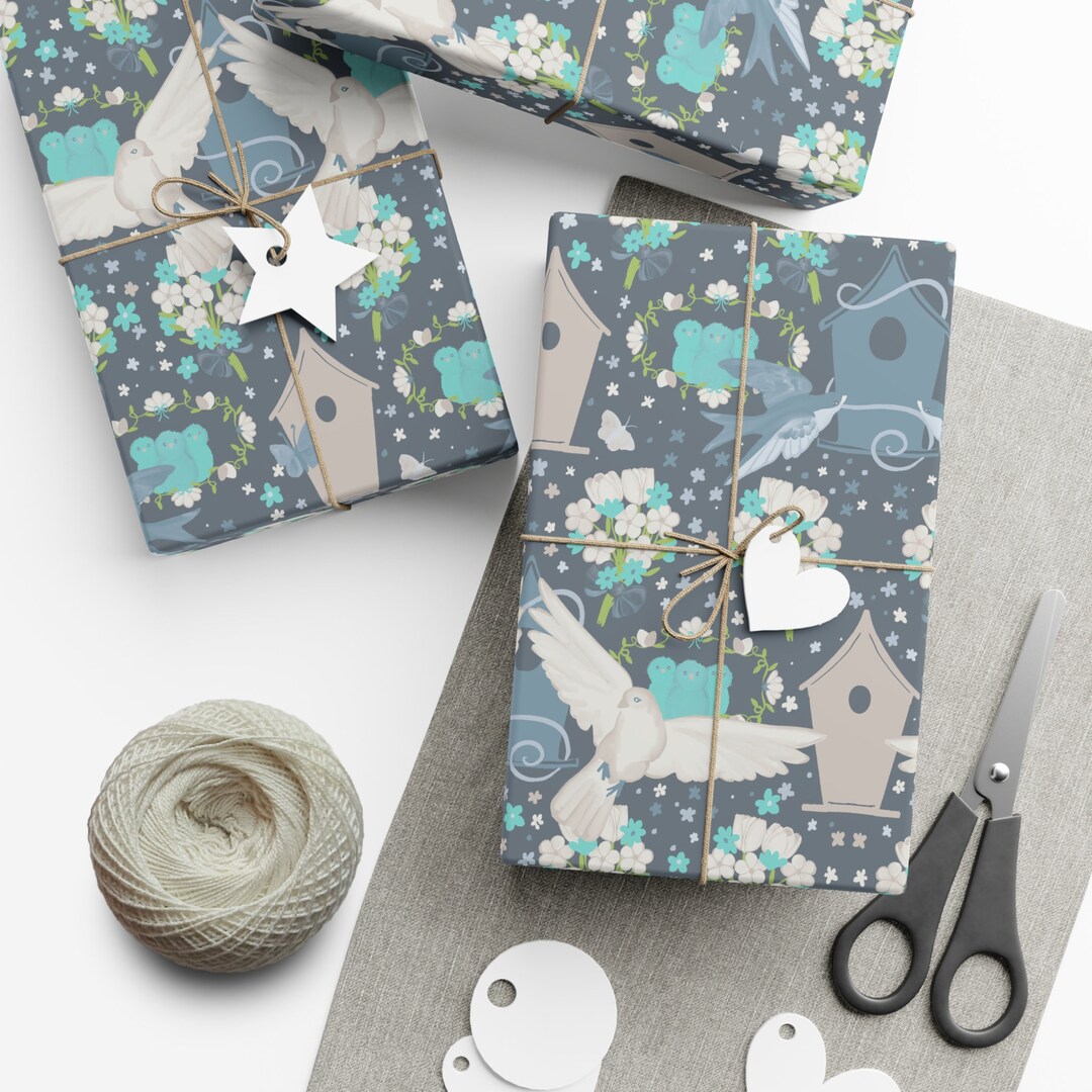 Artisanal Springtime Gift Wrap Paper: Eco-friendly Bird Pattern, Elegant Easter & Mother's Day ...