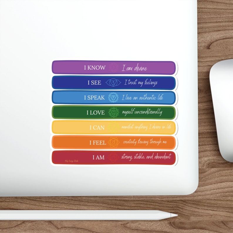 Chakras Charts Sticker, Chakras Mantras Affirmations Waterproof Decal ...