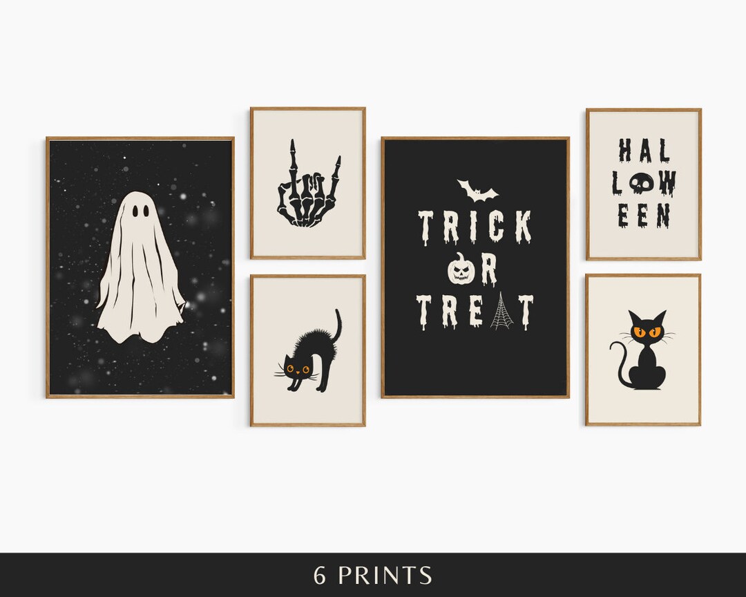 Spooky Halloween Wall Art Set of 6 Prints, Halloween Digital Gallery ...