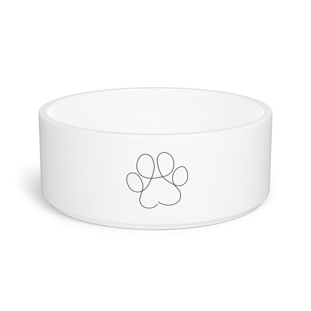 Paw Print Dog Bowl, White Dog Bowl, Ceramic Pet Bowl, Dog Bowl, Modern ...