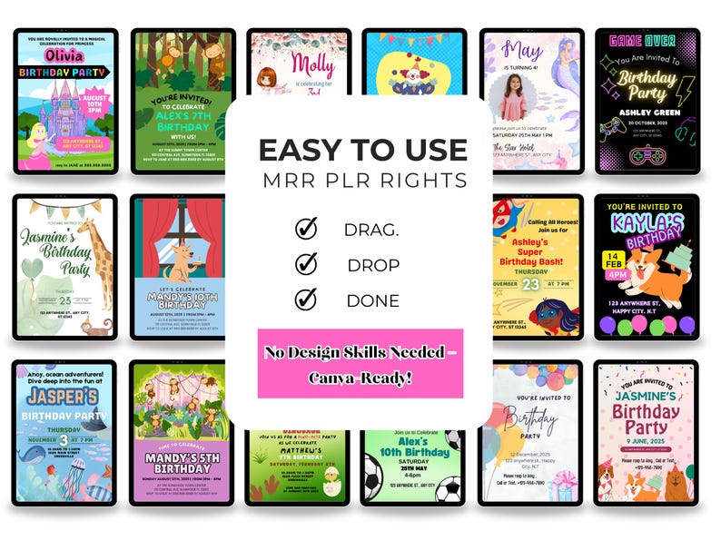 50 Editable Kids Birthday Invitations | Canva Templates With MRR & PLR ...