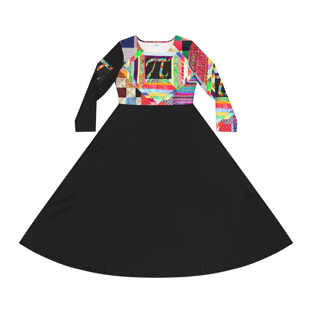 Dance Dress, Patchwork Pattern Black Dress Design, Women's Long Sleeve ...