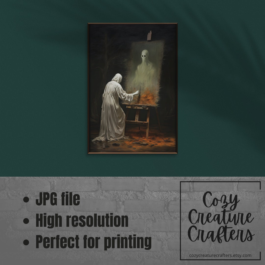Printable Art: Ghost Painting a Ghost Halloween JPG Vintage Art Oil ...