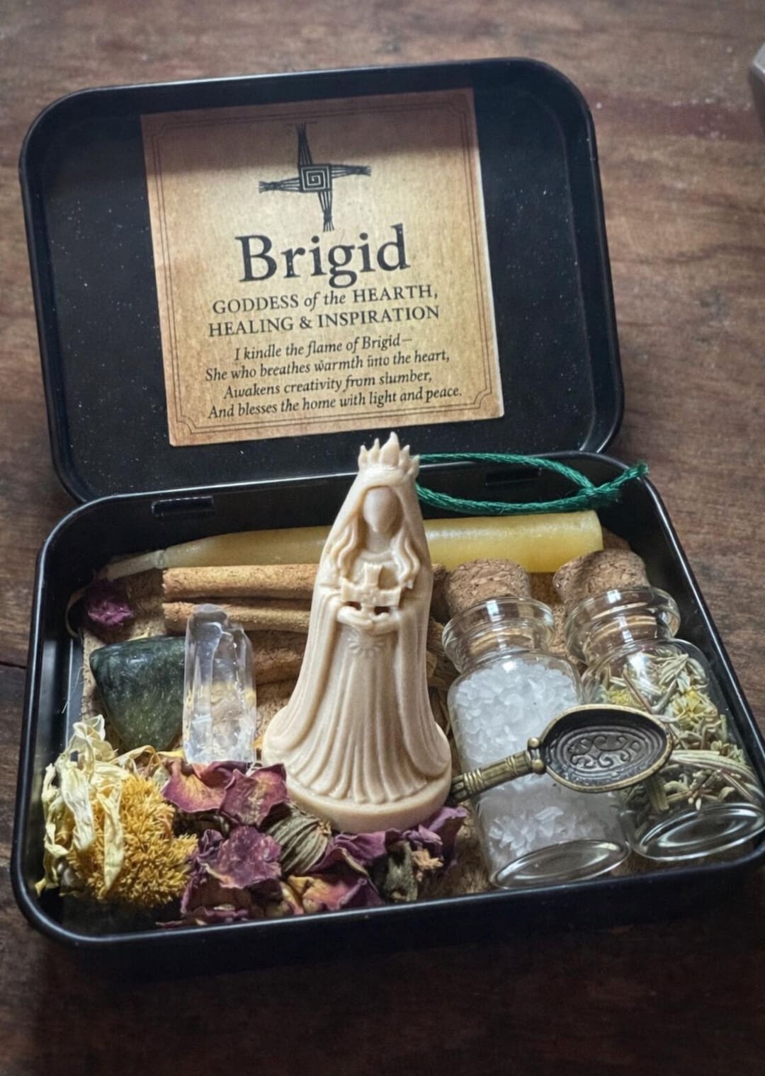 Brigid Altar Tin, Ritual Set, Beeswax Candle & Celtic Knot Charm - Etsy