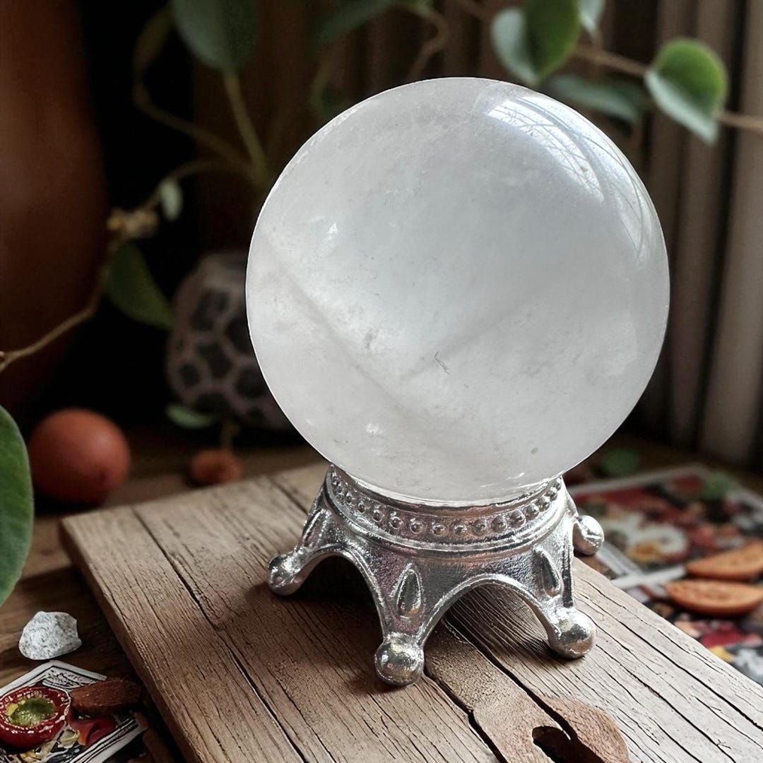 Clear Quartz Sphere, Magic Scrying Orb, Fortune Teller Ball, Divination ...
