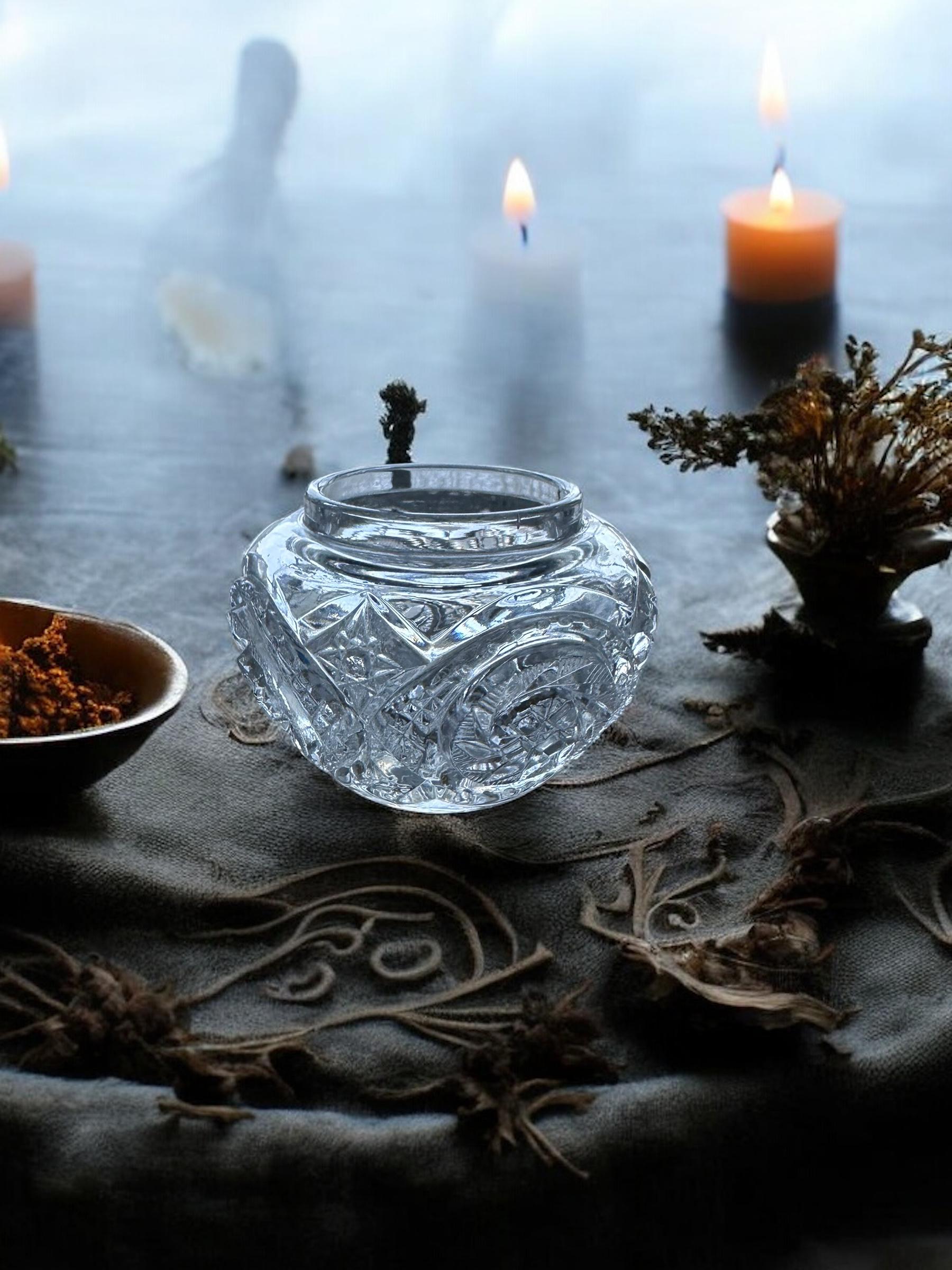 Vintage Cut Glass Bowl | Elegant Altar Vessel for Crystals, Herbs, and ...