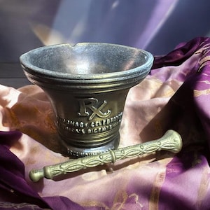 Vintage Brass Mortar and Pestle With RX Symbol Mystical Apothecary Tool ...
