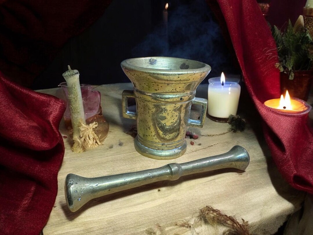 Pharmacist Gift Grinder Brass Mortar and Pestle Spell Work Herb Blender ...