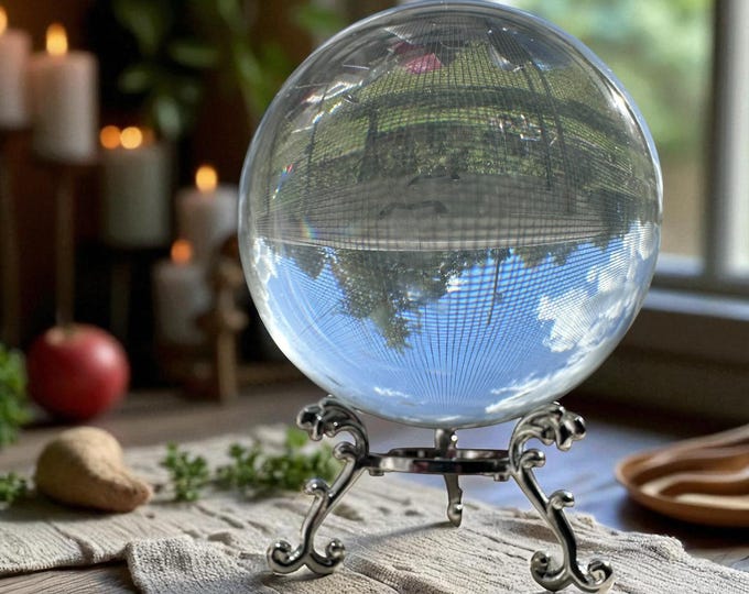 Large Crystal Ball WITH WOODEN STAND • Gazing Ball for Scrying ...