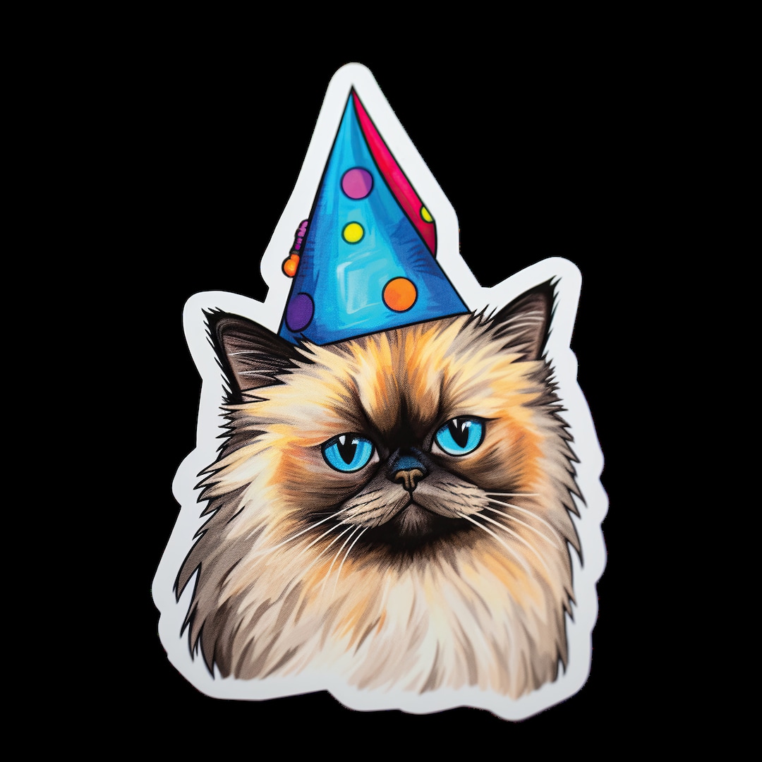 Himalayan Cat Birthday Hat Sticker Cute Cat Waterproof - Etsy