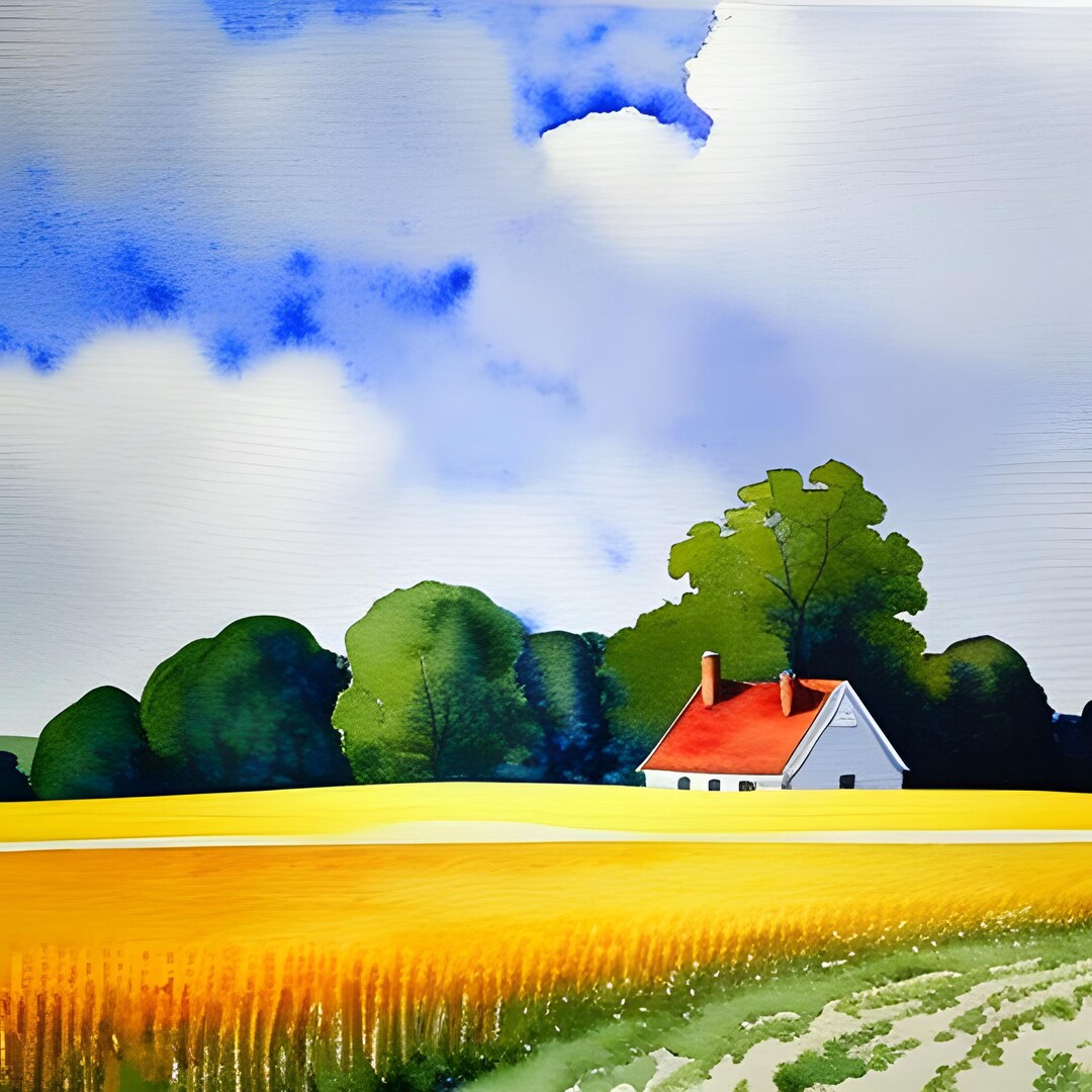 Landscape House Cornfield Country Life Image Created With - Etsy