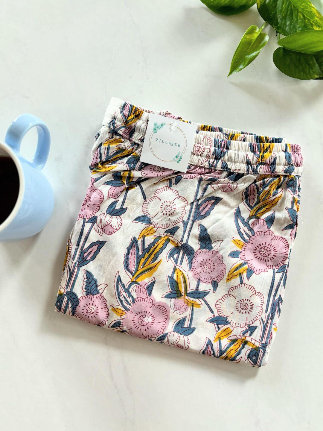 Cooling Pants White Cotton Floral Printed Women's Pull-on Pants Lounge ...