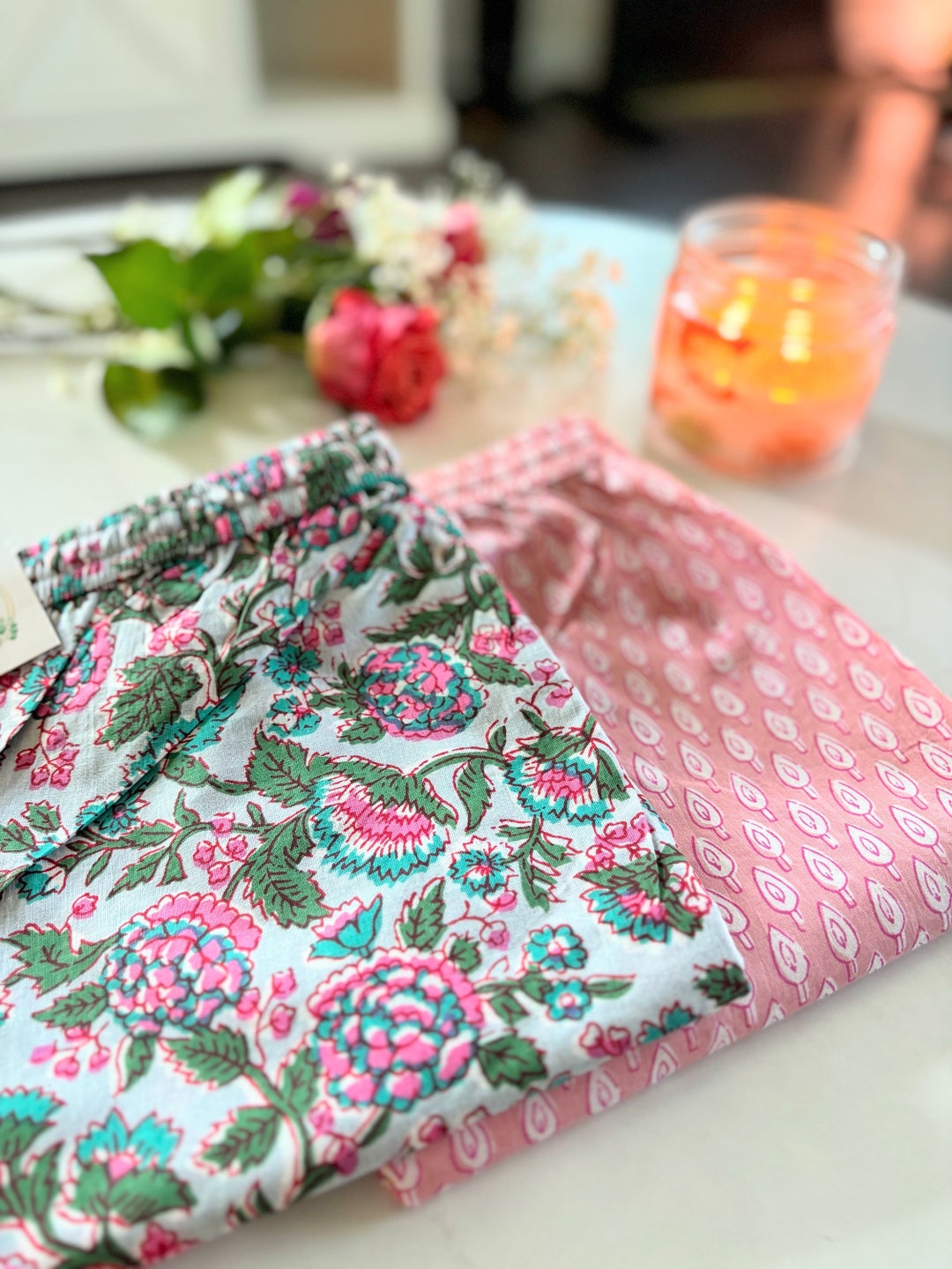2-pack 100% Cotton Pajama Pants Colorful Pink Floral Printed Pajama ...
