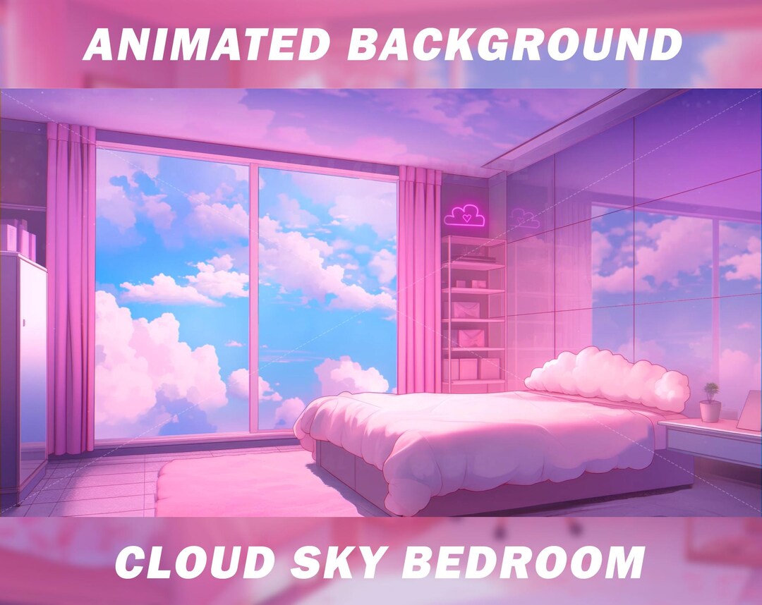 Vtuber Animated Background for Twitch, Cloud Sky Bedroom, Cute Pink ...