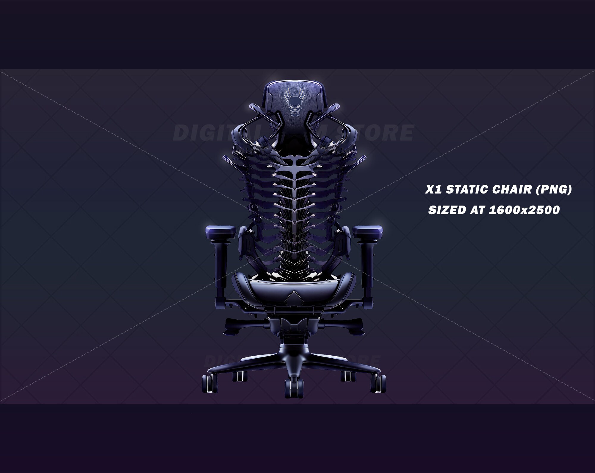 1x Halloween Vtuber Gaming Chair, Black Skeleton Mecha, Assets, Vtuber ...