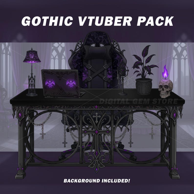 Gothic Vtuber Room Asset Pack and Background | Witchy | Gaming Chair ...