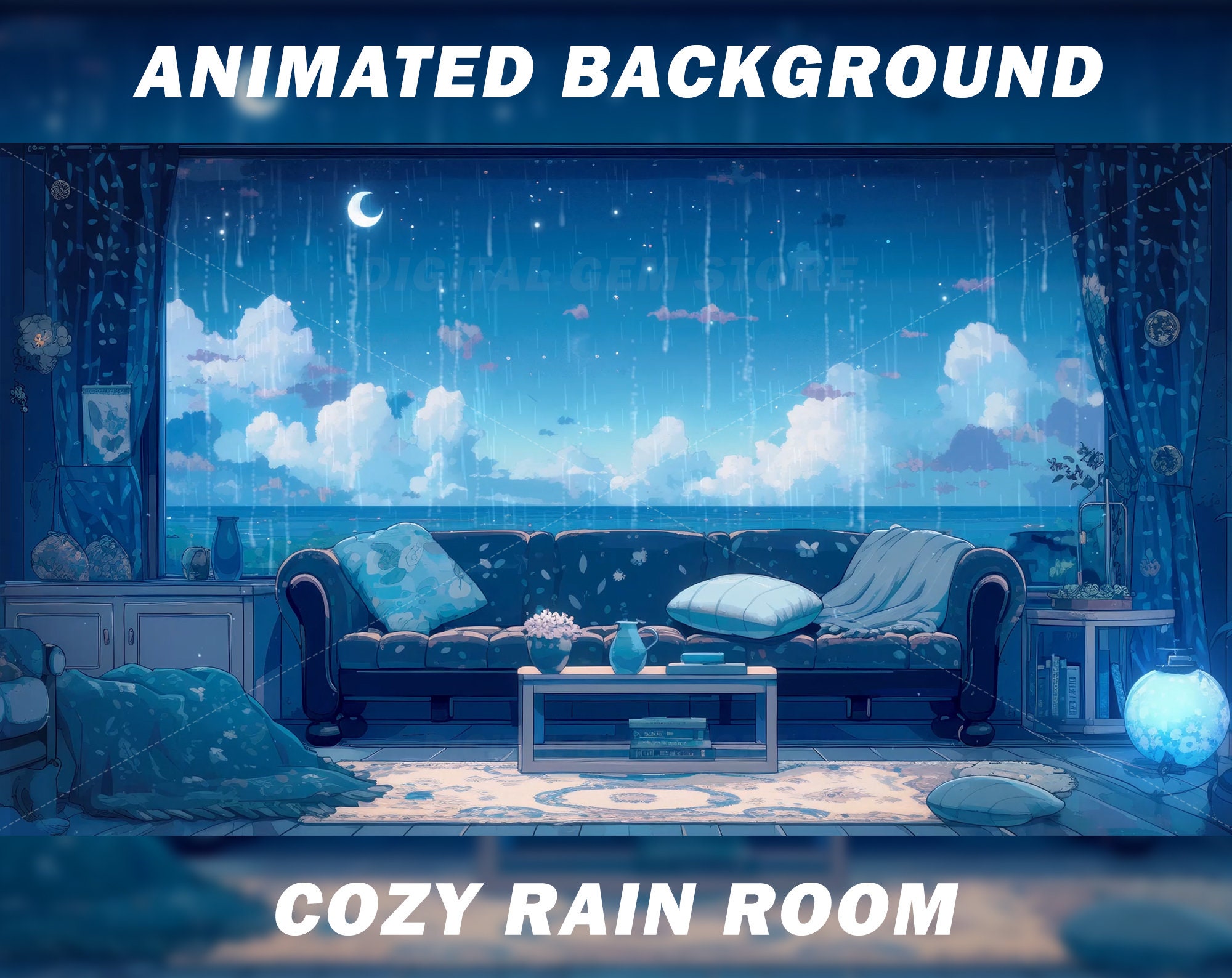 Animated Vtuber Background for Twitch Cozy Rain Room Starry - Etsy UK