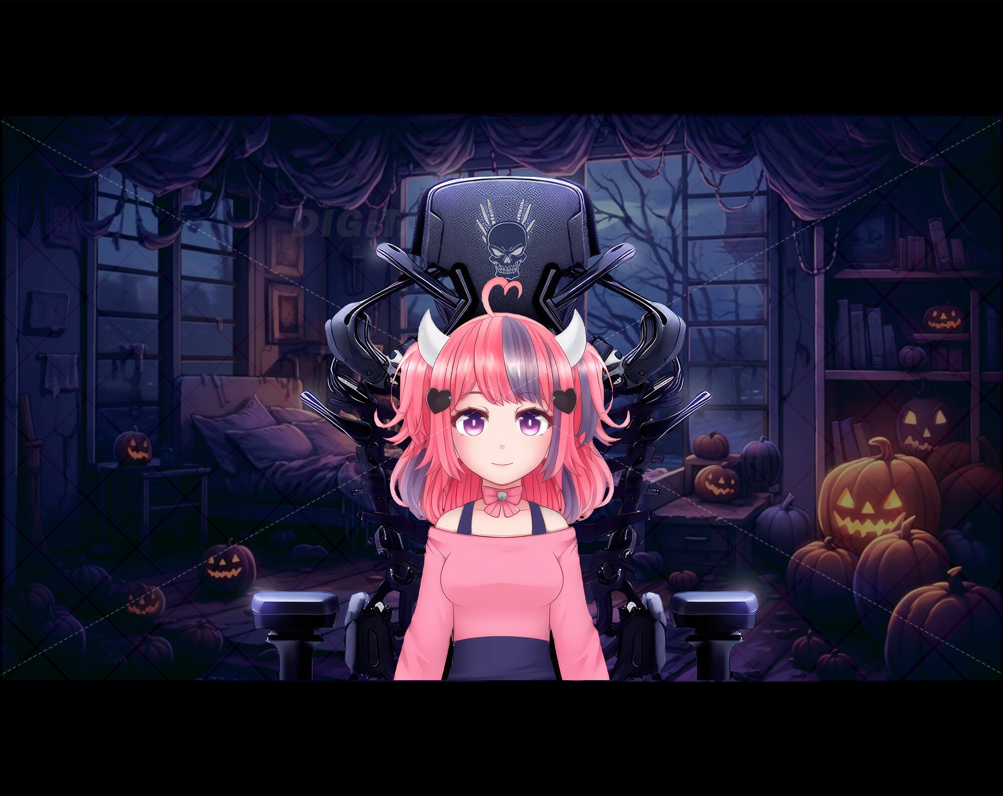 1x Halloween Vtuber Gaming Chair, Black Skeleton Mecha, Assets, Vtuber ...