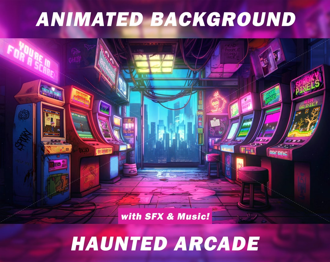 Animated Vtuber Arcade Background, Halloween Retro Pixel Arcade Room ...