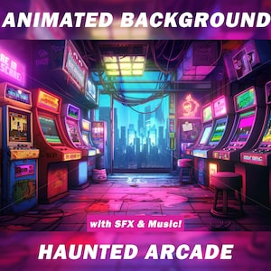 Animated Vtuber Arcade Background, Halloween Retro Pixel Arcade Room ...