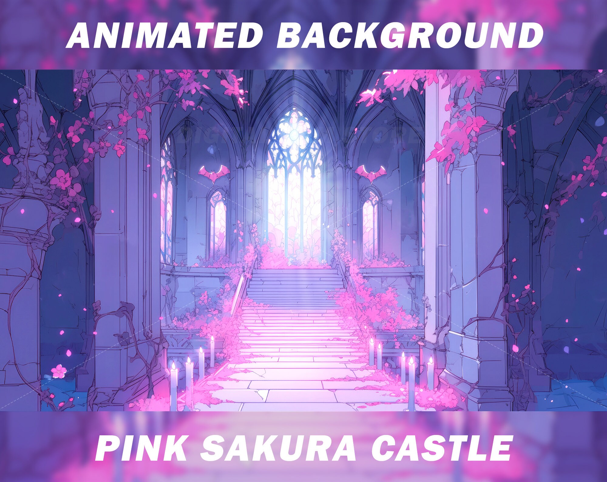 Vtuber Animated Background for Twitch, Pink Sakura Castle, Cherry ...