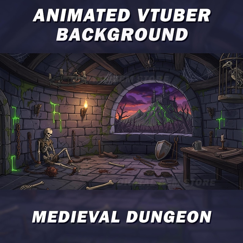 Medieval Dungeon - Animated Vtuber Background - Horror - Skeleton - Etsy