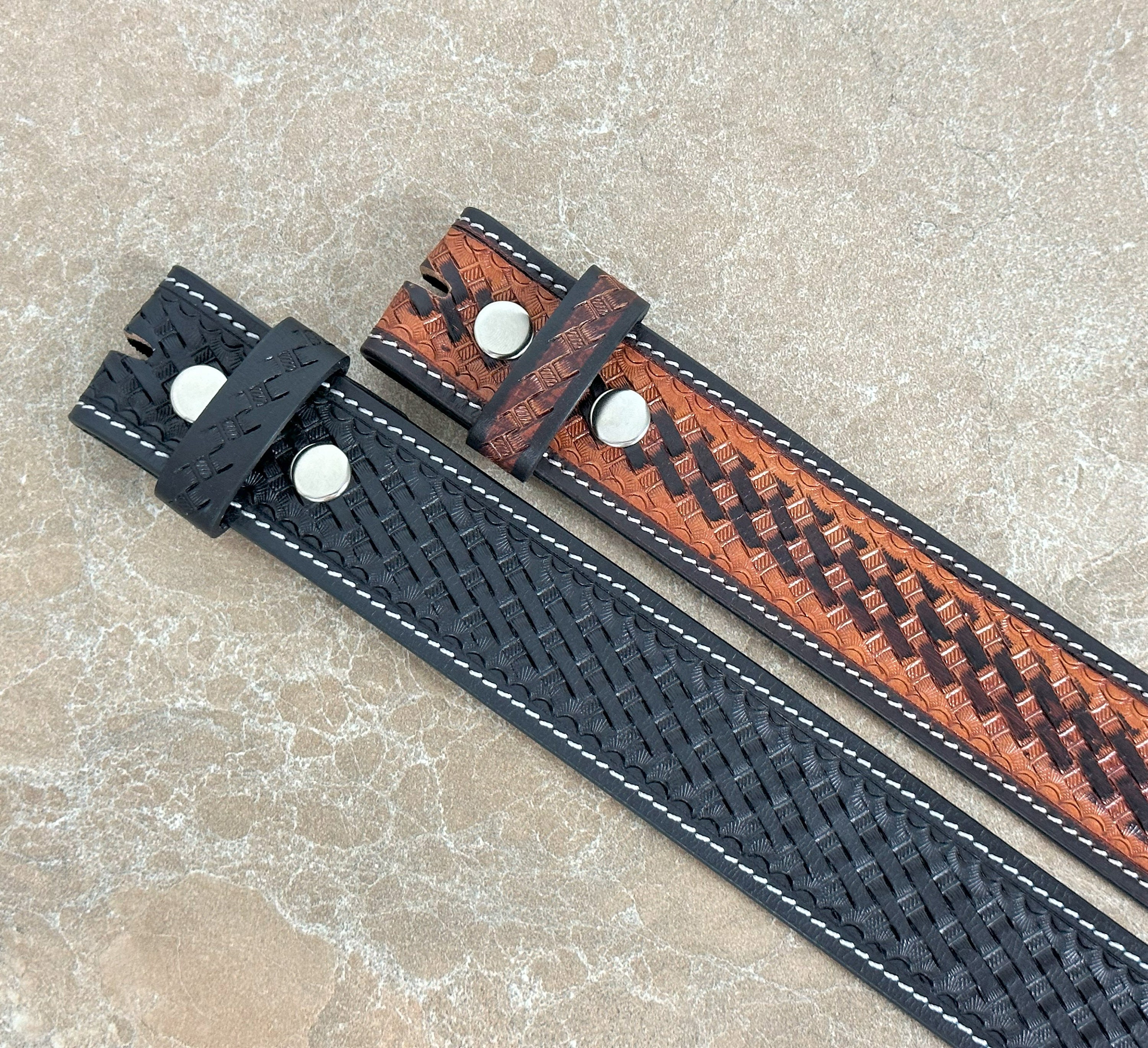 Full Grain Leather Snap-on Belt Tooled Western Floral - Etsy