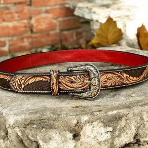 Men's Western Tooled Floral Engraved Leather Embossed Cowboy Belt With ...