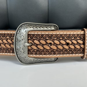 Tooled Western Embossed Leather Belt for Men Engraved 100% Genuine Full ...