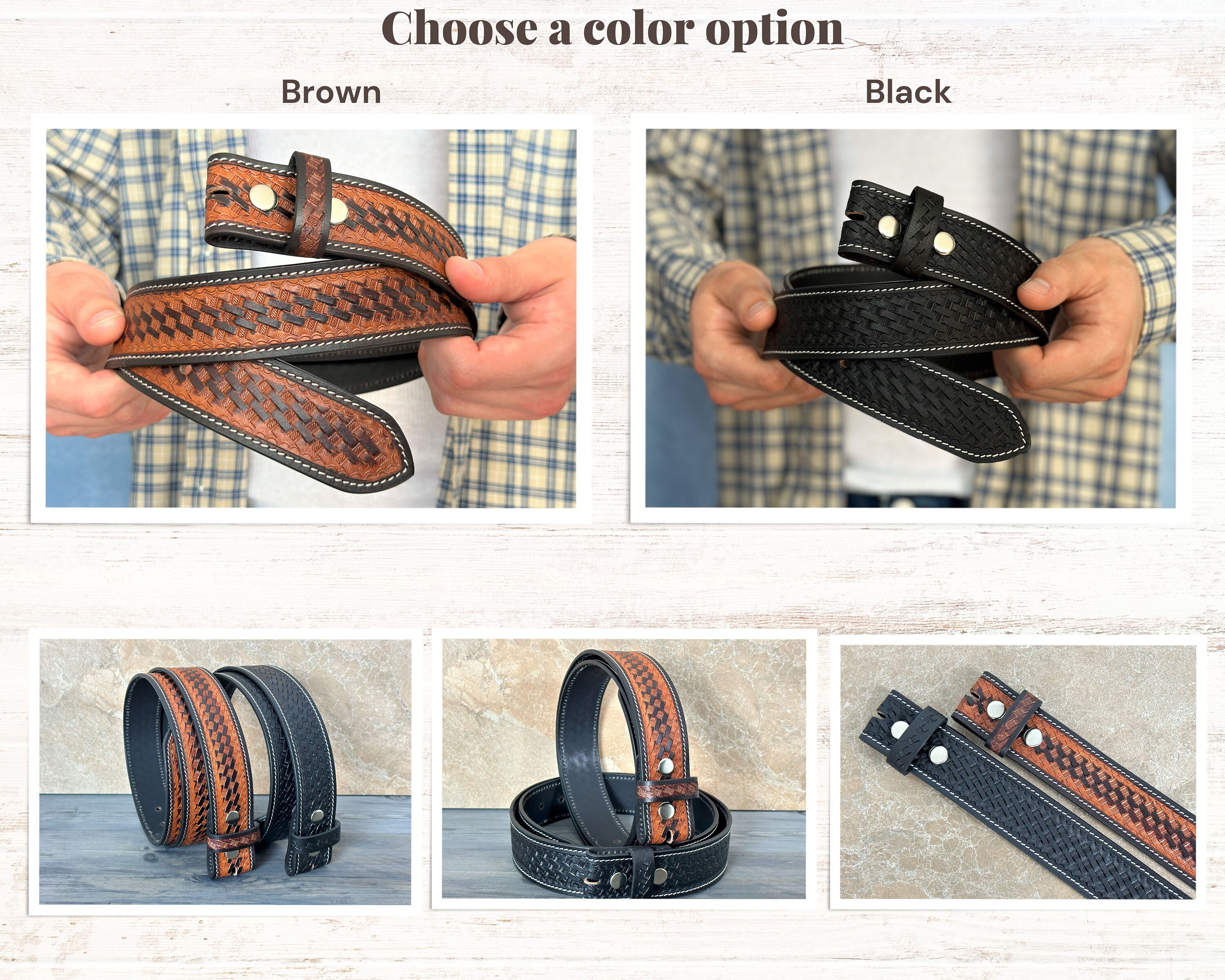 Full Grain Leather Snap-on Belt Tooled Western Floral - Etsy