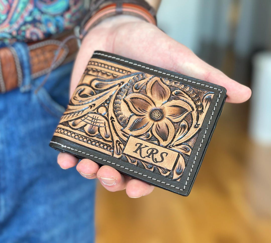 Leather Western Wallet Personalized Cowhide Leather Wallet Tooled ...