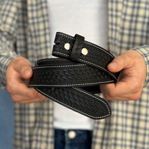 Full Grain Engraved Leather Belt Snap-on Belt, Handmade 100% Genuine ...