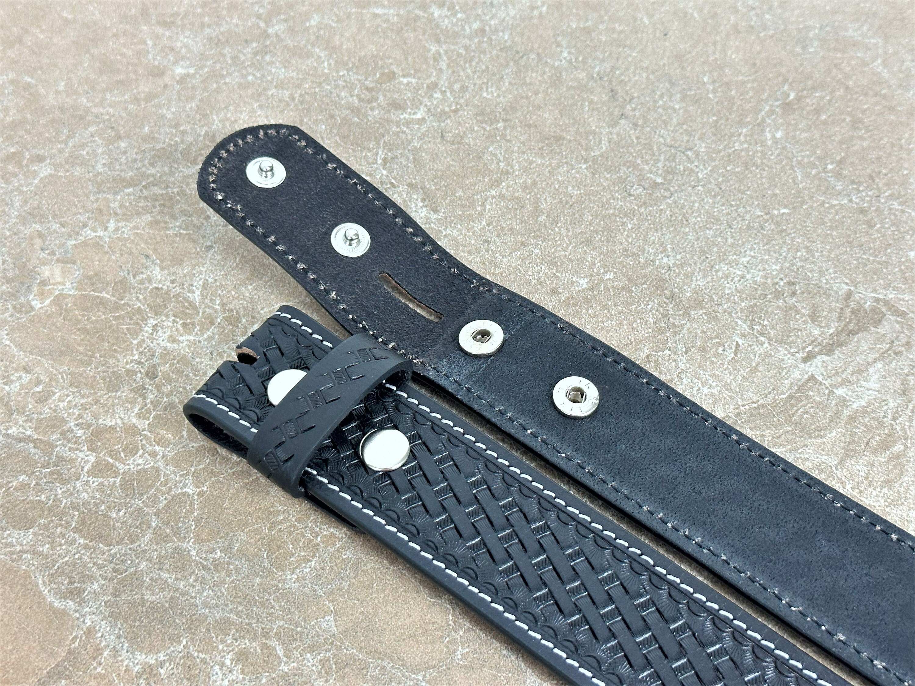 Full Grain Leather Snap-on Belt, Tooled Western Floral Engraved Leather ...