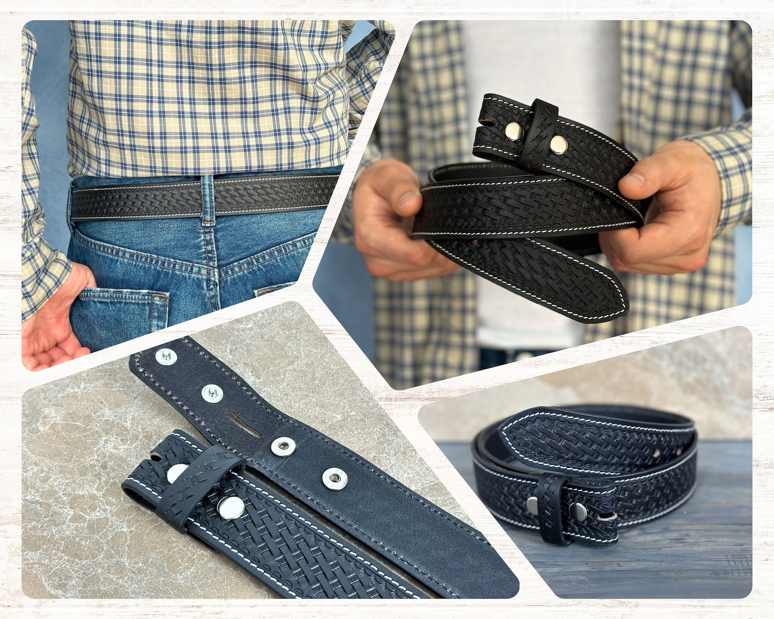 Full Grain Leather Snap-on Belt Tooled Western Floral - Etsy