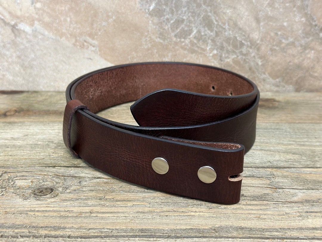 Full Grain Leather Snap-on Belt, Engraved Leather Belt 100% Genuine ...