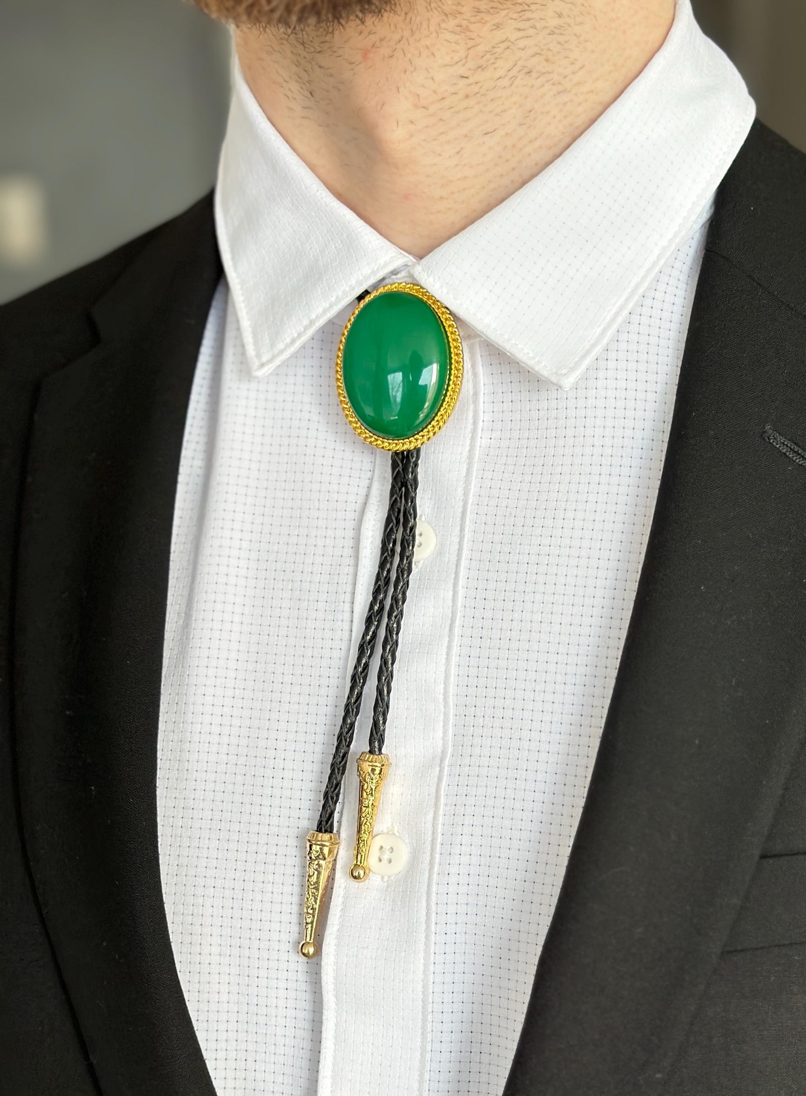 Western Stone Bolo Tie Leather Cord Woven Western Accessory for Men ...