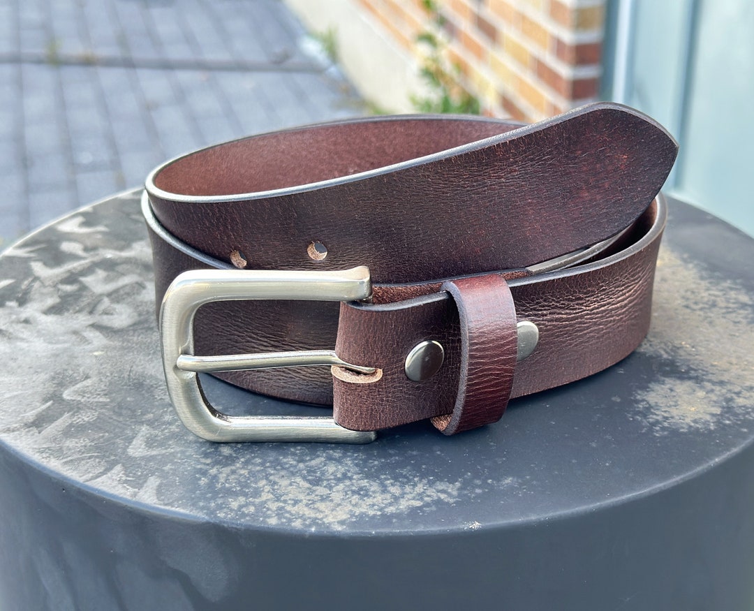 Genuine Leather Snap-on Belt, Engraved Leather Belt 100% Full Grain ...