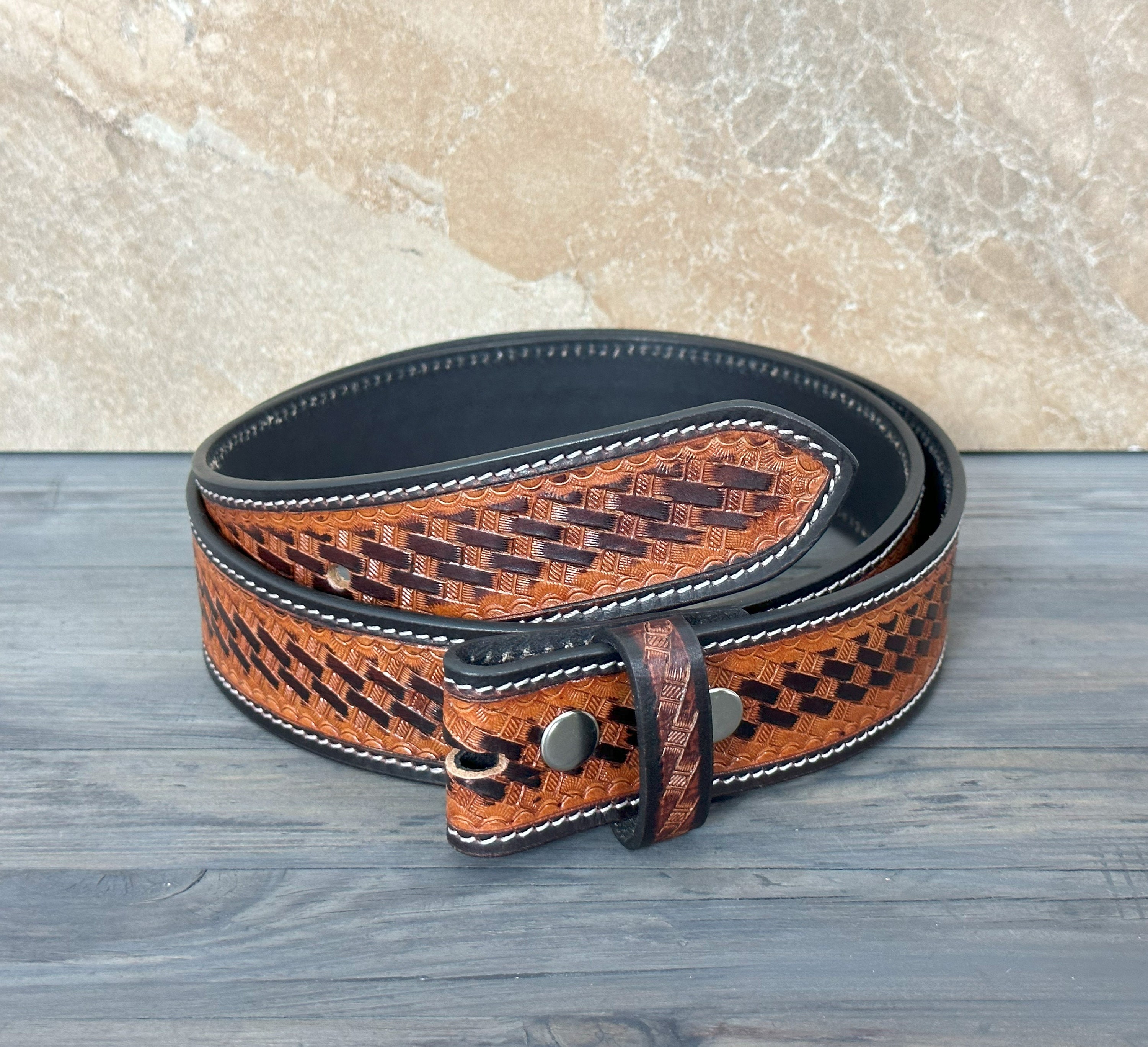 Full Grain Leather Snap-on Belt Tooled Western Floral - Etsy