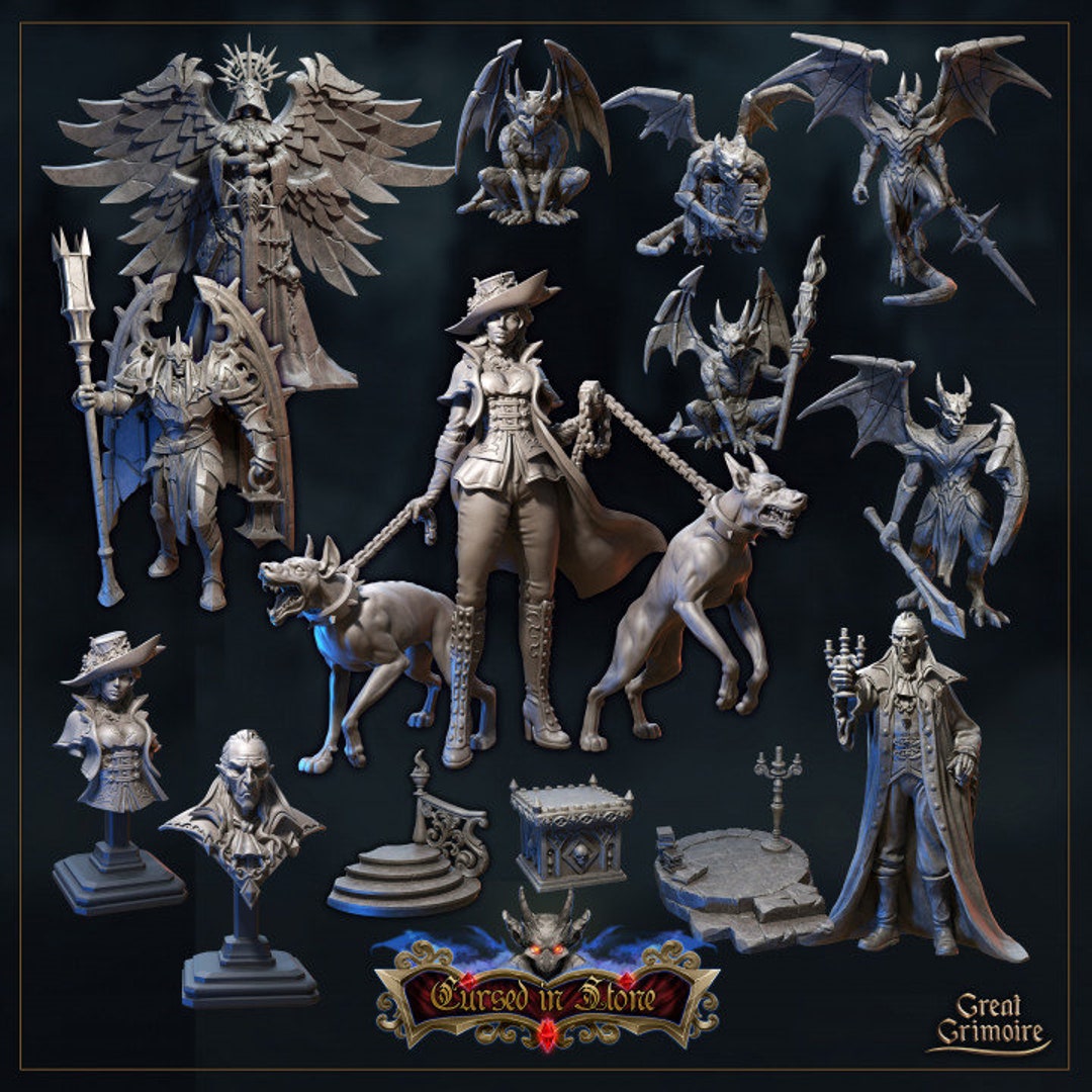 Cursed in Stone DND Mini Bundle, TTRPG Miniatures, Paintable Minis ...