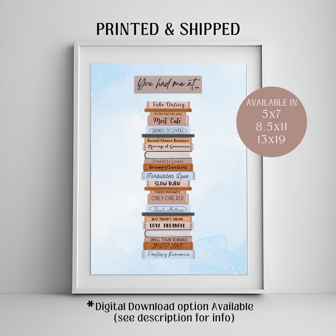 Bookish Wall Art Print | Blue Romance Book Tropes Bookish Print | Book ...
