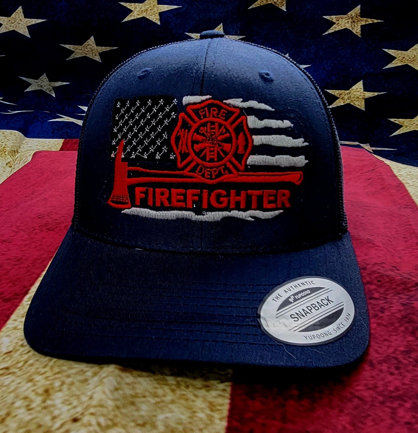 Firefighter Red Line Axe Flag, Firefighter Flag Embroiderycap, Fire ...