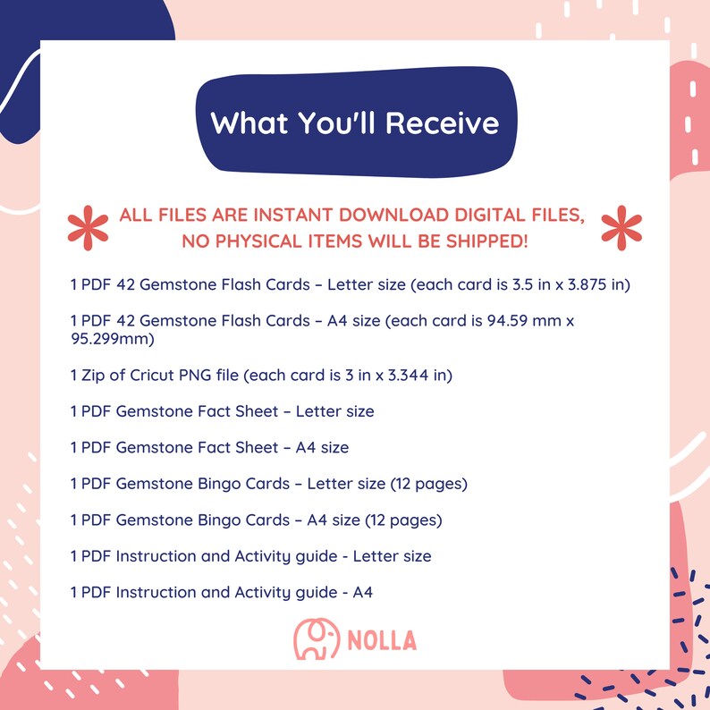 Printable Montessori Flash Card Gemstone 3 Part Card Education Material ...