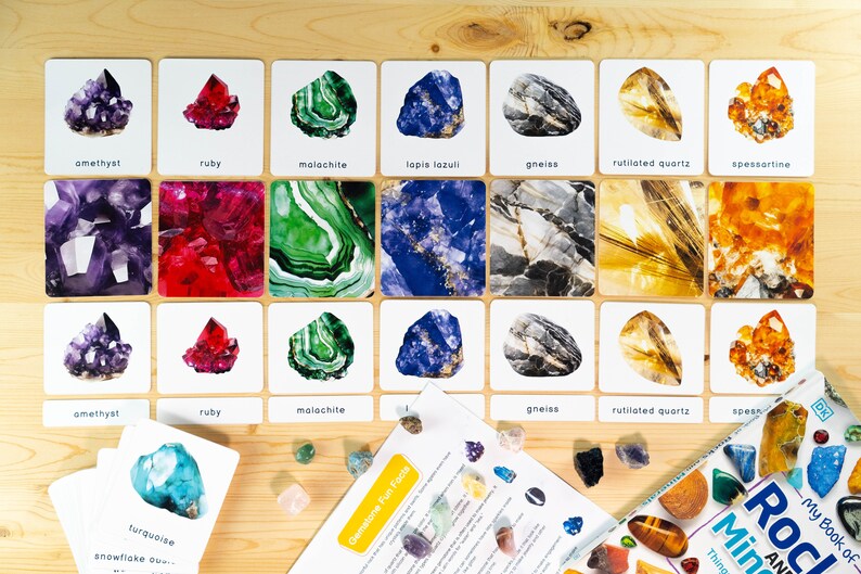 Printable Montessori Flash Card Gemstone 3 Part Card Education Material ...