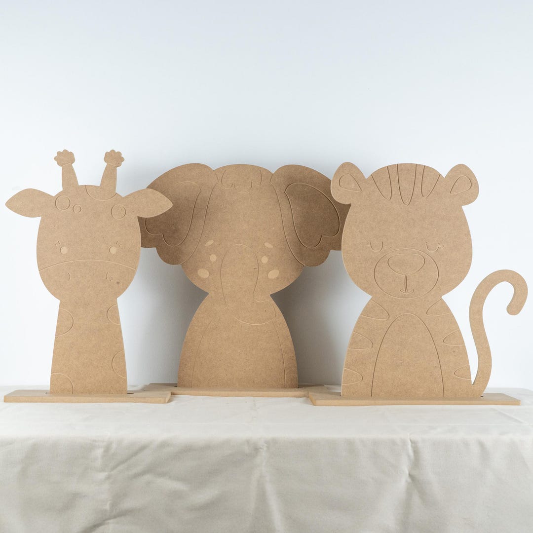 Unpainted MDF Zoo Animal Party Props: Giraffe, Elephant, Tiger - Etsy