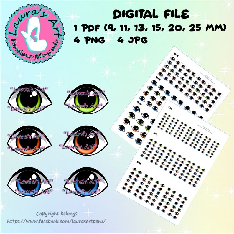 PRINTABLE EYES, Digital Png, Jpg and Pdf Files With 6 Sizes (9, 11, 13 ...