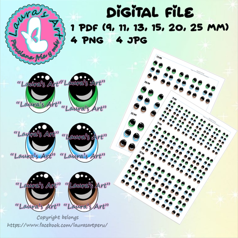 PRINTABLE EYES, Digital Png, Jpg and Pdf Files With 6 Sizes (9, 11, 13 ...
