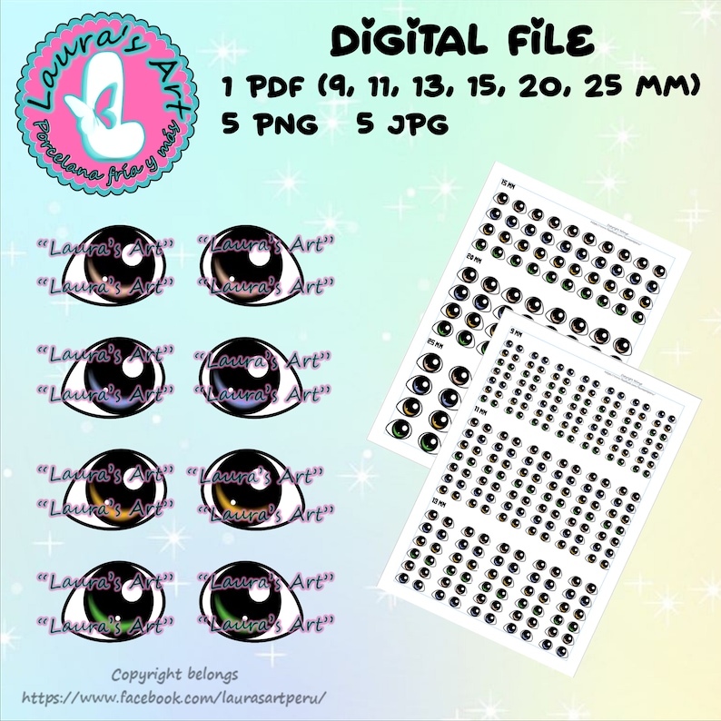 PRINTABLE EYES, Png, Jpg and Pdf Digital Files With 6 Sizes 9, 11, 13 ...