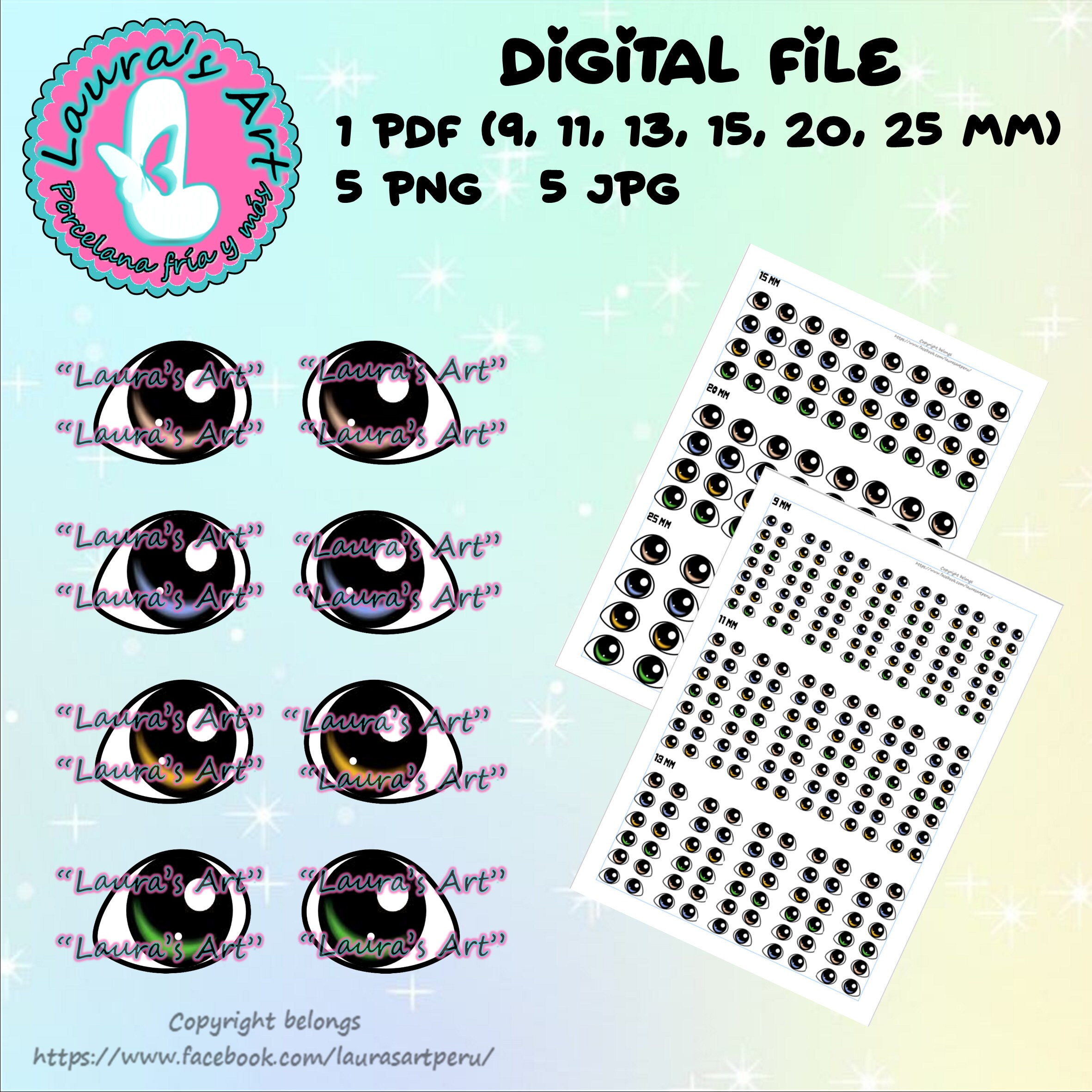 PRINTABLE EYES, Png, Jpg and Pdf Digital Files With 6 Sizes 9, 11, 13 ...