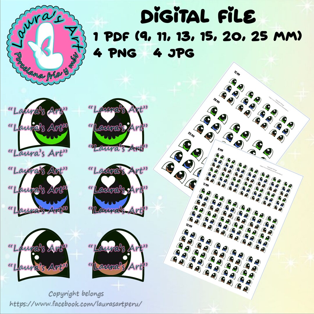 PRINTABLE EYES, PNG, JPG and PDF Digital Files With 6 Sizes (9, 11, 13 ...