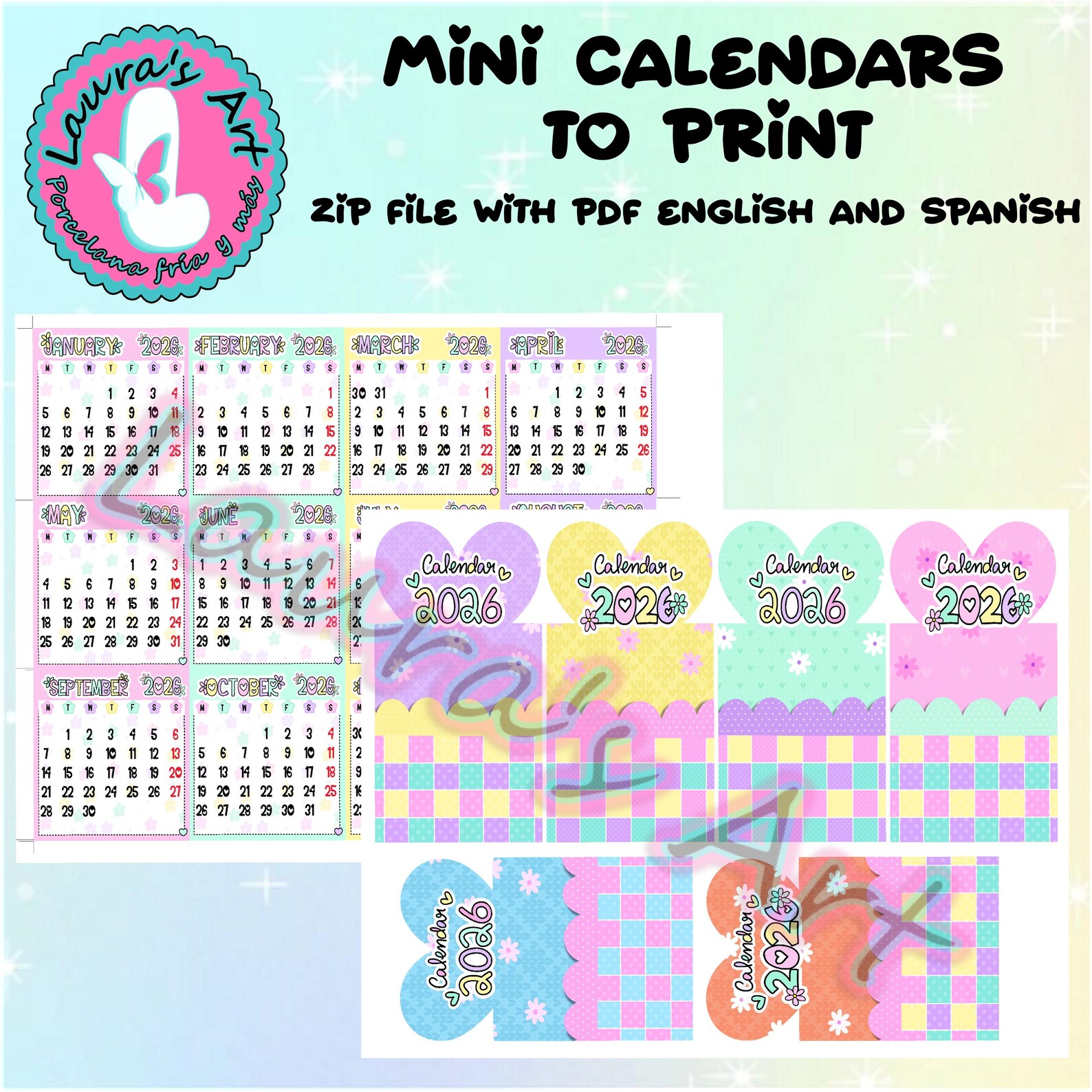 MINI CALENDARS HEART 2026 for Magnets, Zip Folder With Pdf and Png ...